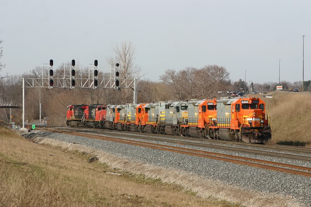 Railpictures.ca - Rob Eull Photo: CN 399 backs into Aldershot Yard to make a lift with 7 ex-QNSL ...