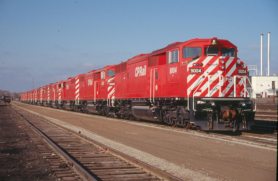 Railpictures.ca - Brian Rackley Photo: New CP SD40-2Fs sit in storage at London, waiting for GMD ...