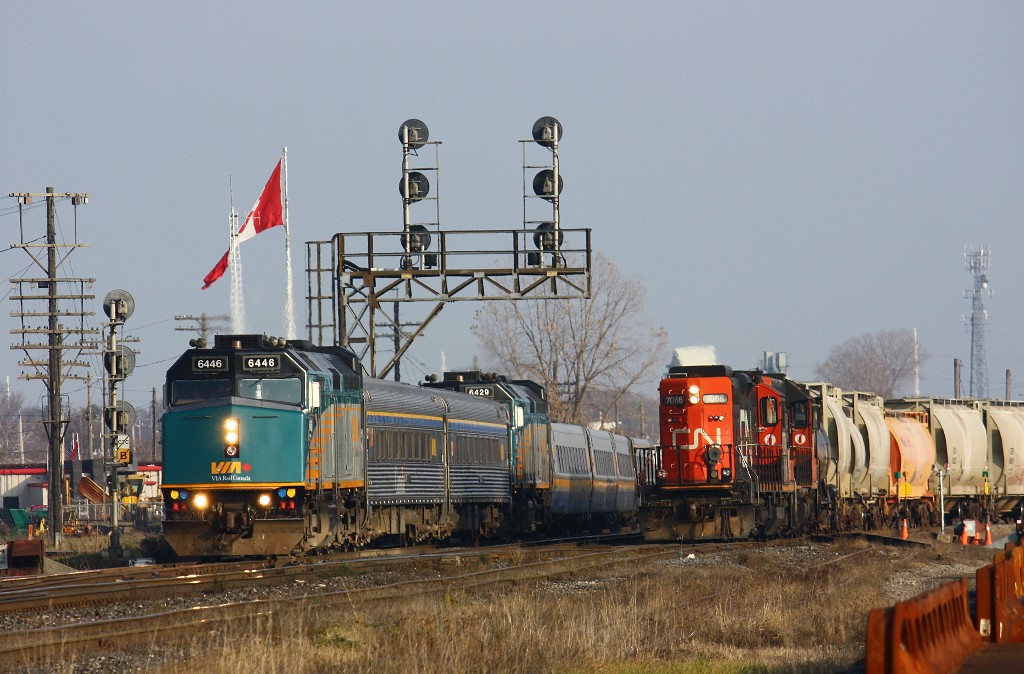 Railpictures.ca - Mark MacCauley Photo: Running as a J-train, VIA 85 leads 73 through London Jct ...