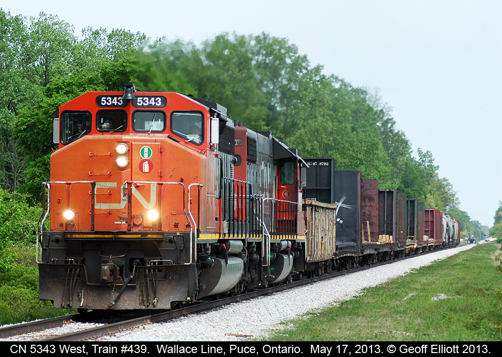 Railpictures.ca - Geoff Elliott Photo: CN 5363 leads train 439 down VIA’s Chatham Subdivision ...