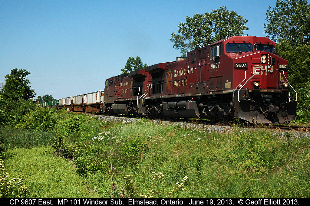 Railpictures.ca - Geoff Elliott Photo: CP 9607 leads an e/b mixed through Elmstead, Ontario ...