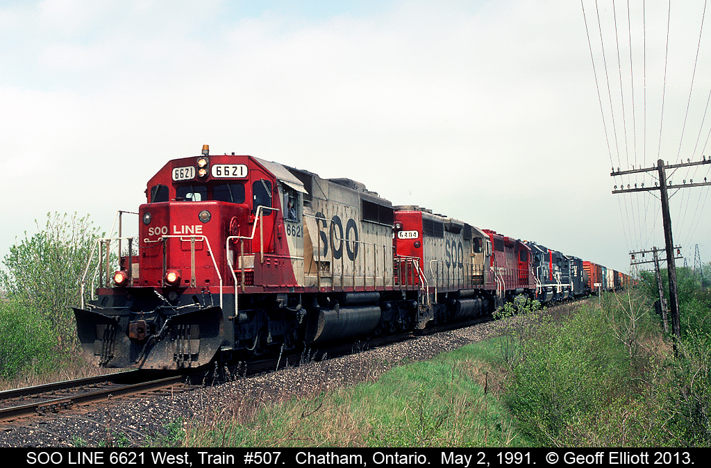 Railpictures.ca - Geoff Elliott Photo: SOO LINE SD40-2 #6621 has two sister units trailing on ...