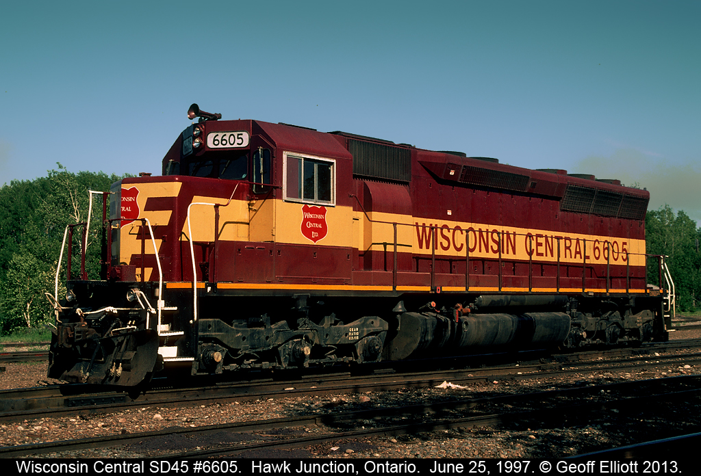 Railpictures.ca - Geoff Elliott Photo: Wisconsin Central SD45 #6605 sits idle at Hawk Junction ...