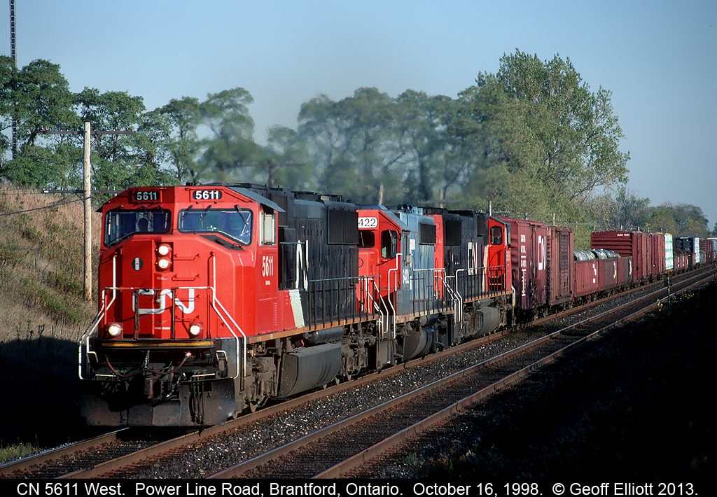 Railpictures.ca - Geoff Elliott Photo: CN 5611 leads a nice westbound out of Brantford and is ...