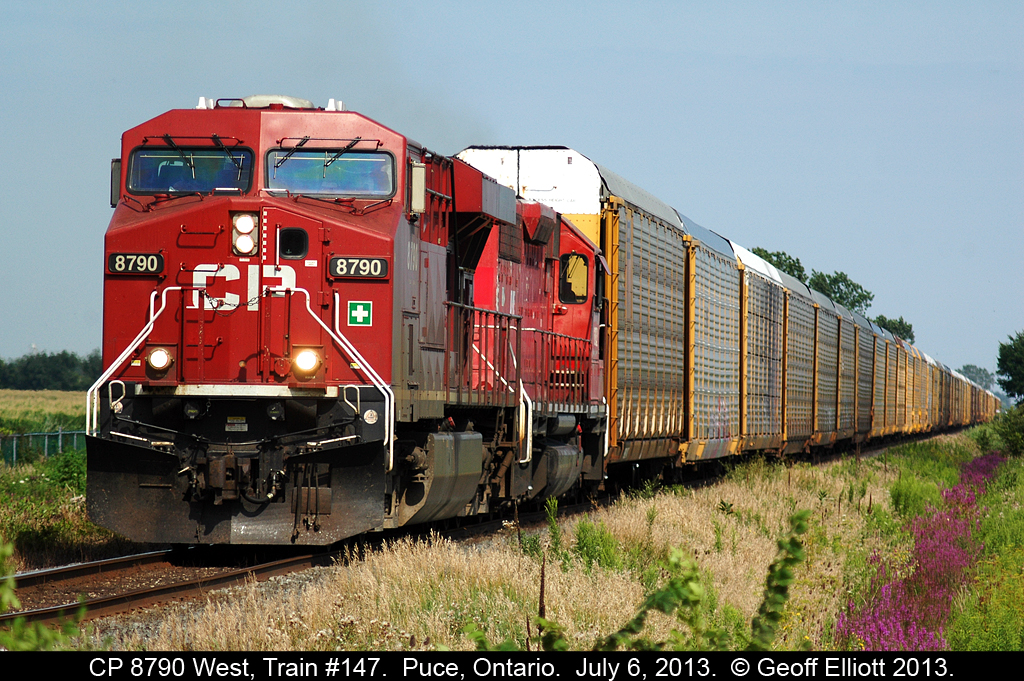 Railpictures.ca - Geoff Elliott Photo: CP 8790 West, Train #147, speeds through Puce, Ontario ...