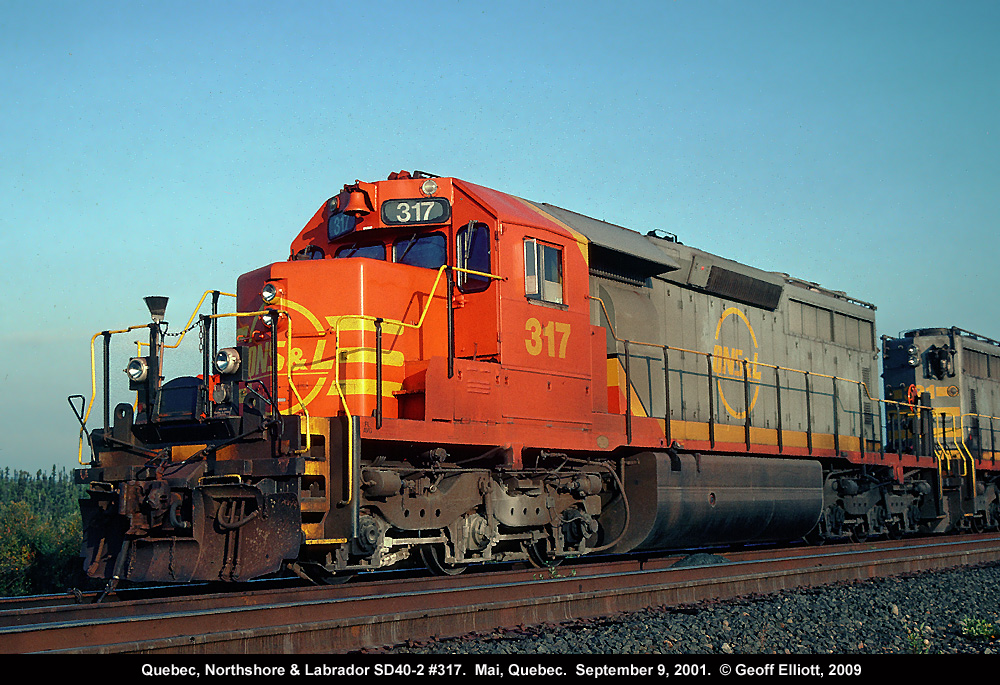 Railpictures.ca - Geoff Elliott Photo: Quebec Northshore & Labrador SD40-2 #317, and sister #321 ...
