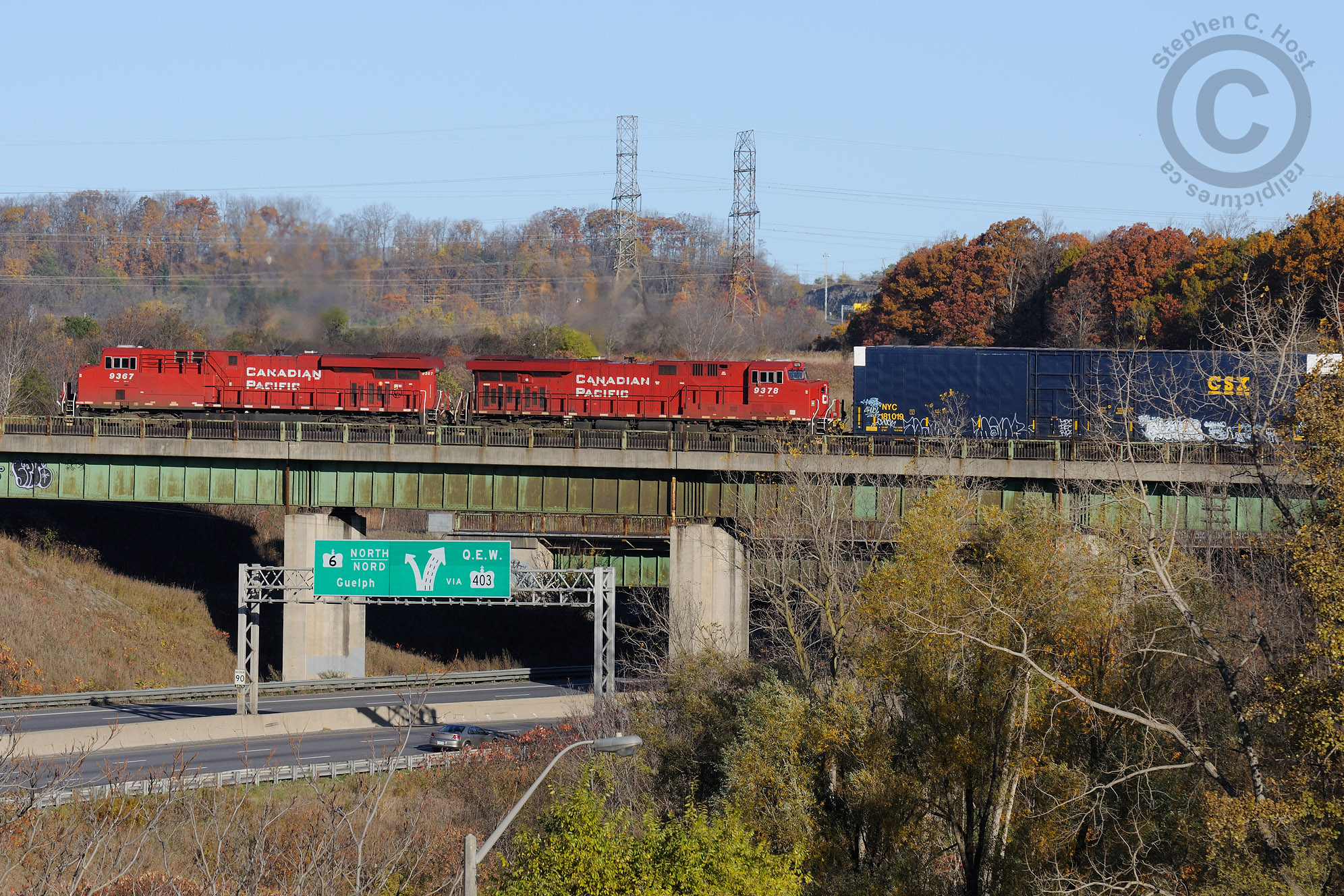 Railpictures.ca - Stephen C. Host Photo: CP Train 247 crosses over the Kings Highway 403 at ...