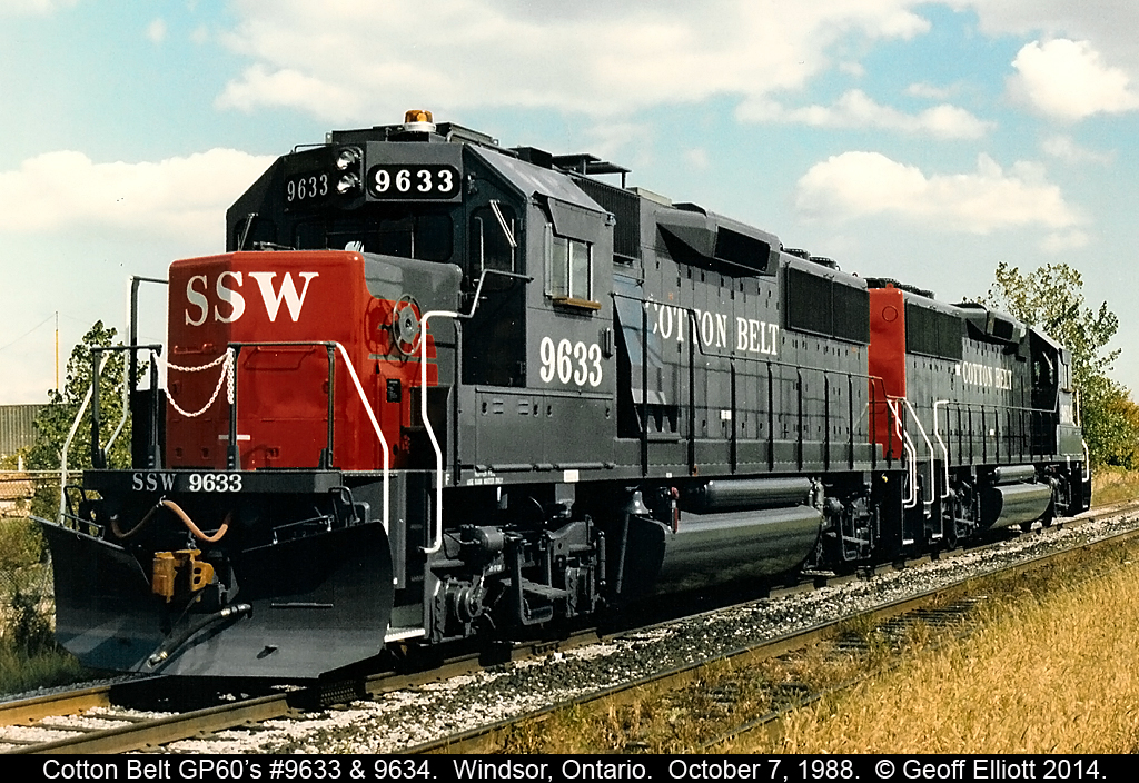 Railpictures.ca - Geoff Elliott Photo: Brand new SSW (Cotton Belt) GP60′s sit at Walkerville Jct ...