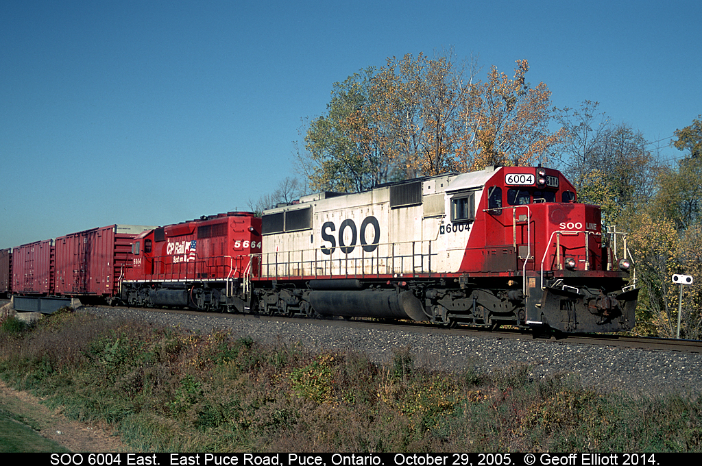 Railpictures.ca - Geoff Elliott Photo: SOO Line SD60 #6004 leads CPRS SD40-2 #5664 over the Puce ...