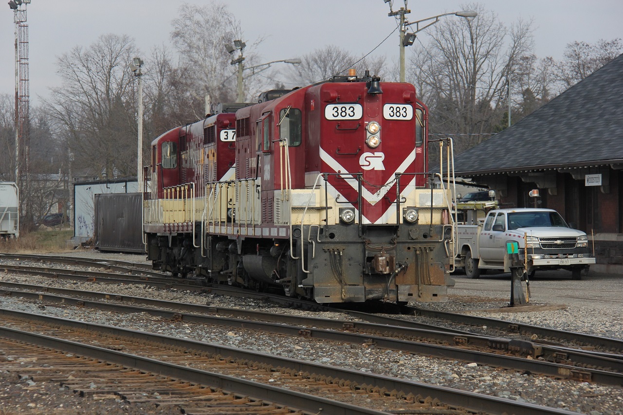 Railpictures.ca - Kevin Flood Photo: OSR 383 and 378 are resting prior to doing work. Time 13:13 ...
