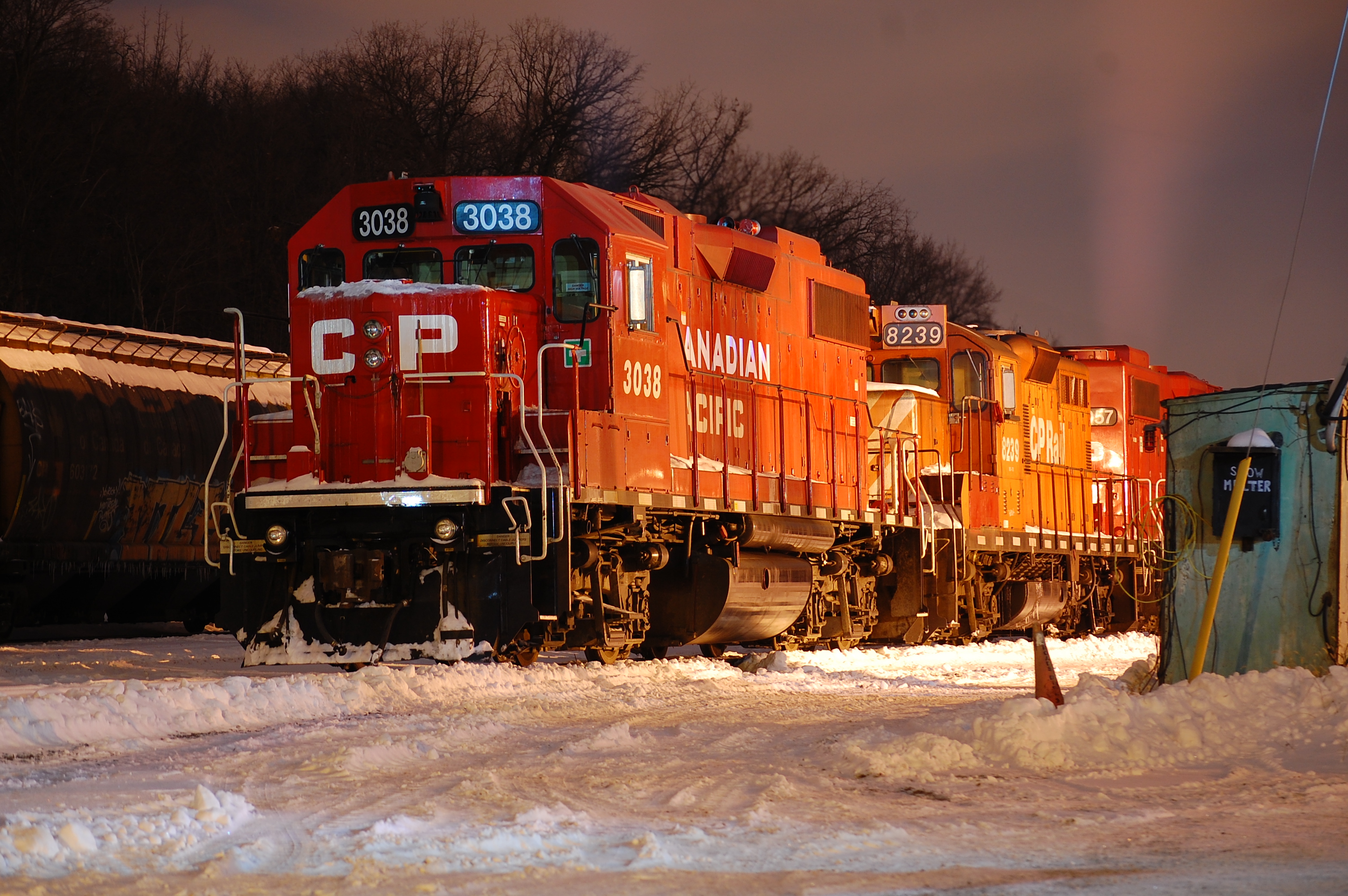 Railpictures.ca - Dean Brown Photo: A cold winter night at Kinnear as the power idles in the ...