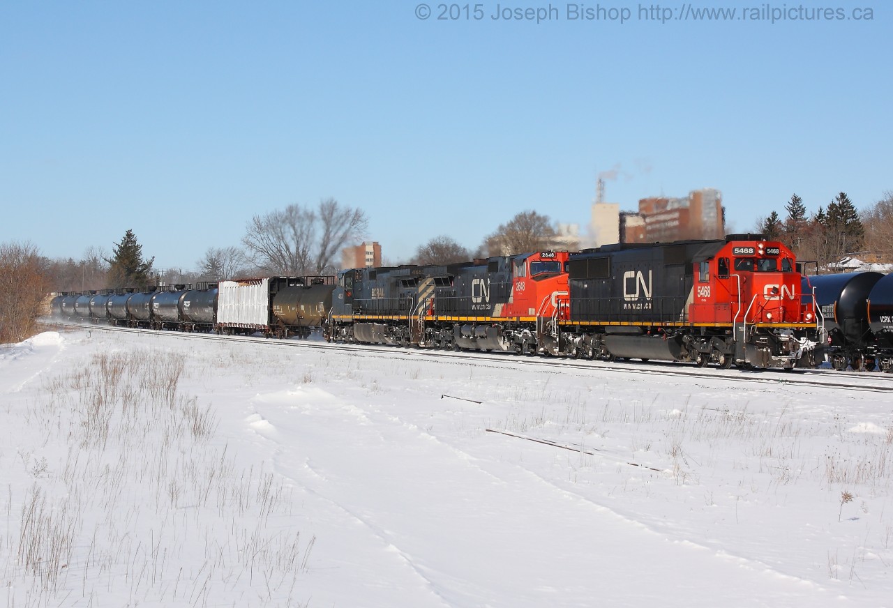 Railpictures.ca - Joseph Bishop Photo: CN 384 cruises through Brantford with CN 5468 leading CN ...