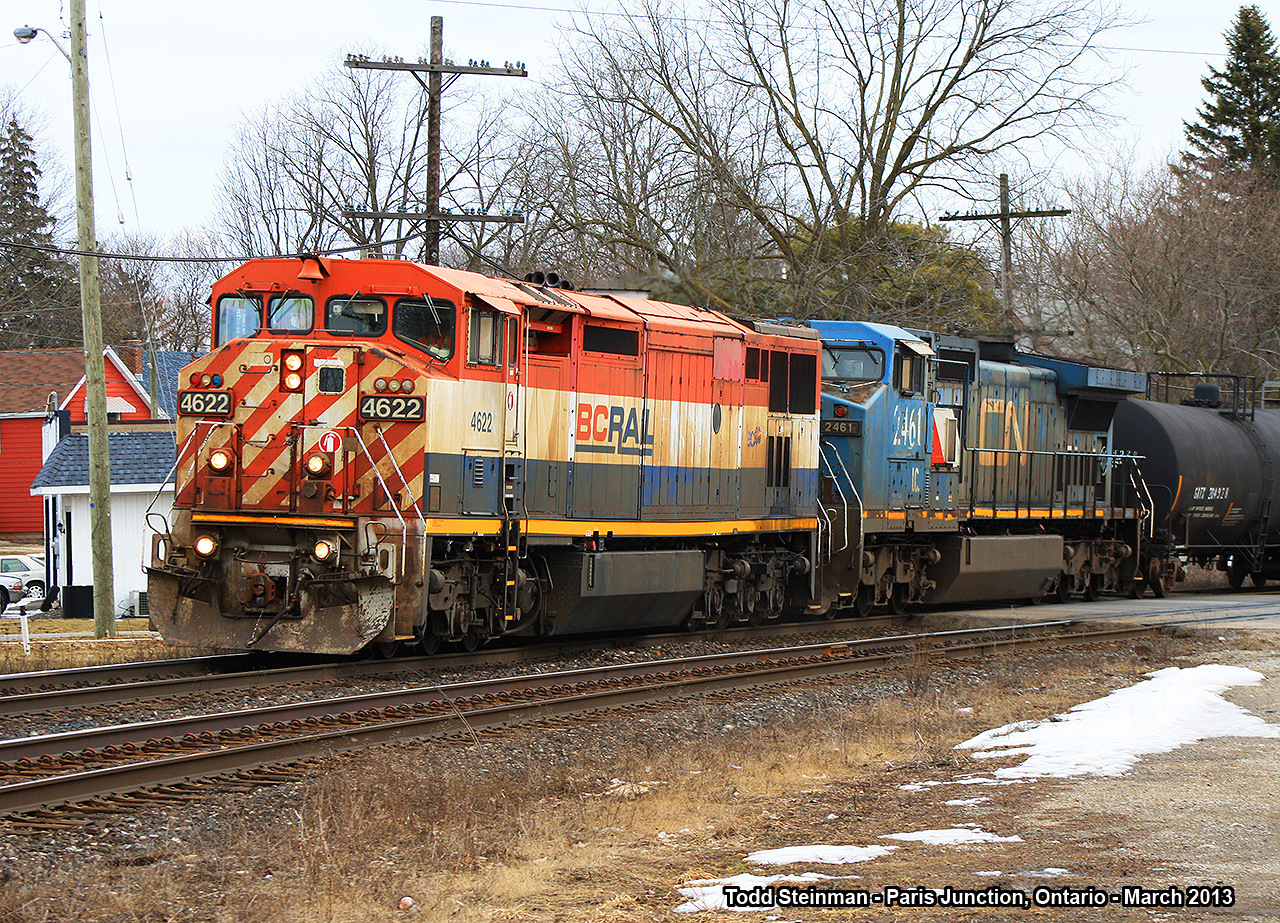 Railpictures.ca - Todd Steinman Photo: Lead engine BC Rail 4622 and a rare blue CN 2461 are ...