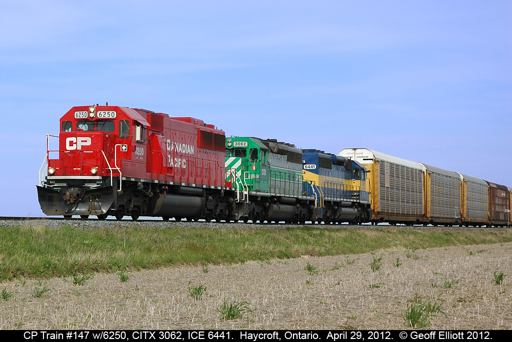 Railpictures.ca - Geoff Elliott Photo: A colorful lashup on a nice day makes for some nice ...