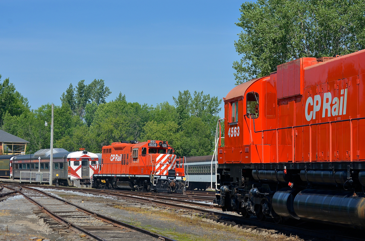 Railpictures.ca - Michael Berry Photo: CP Rail staredown. GP9 CP 1608 and M630 CP 4563 are ...