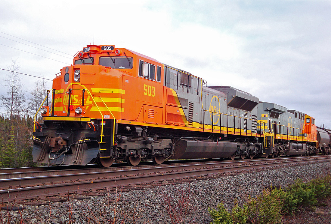 Railpictures.ca - Roger Lalonde Photo: QNS&L SD70ACe 503 and AC4400CW #422 N/B with empty Wabush ...