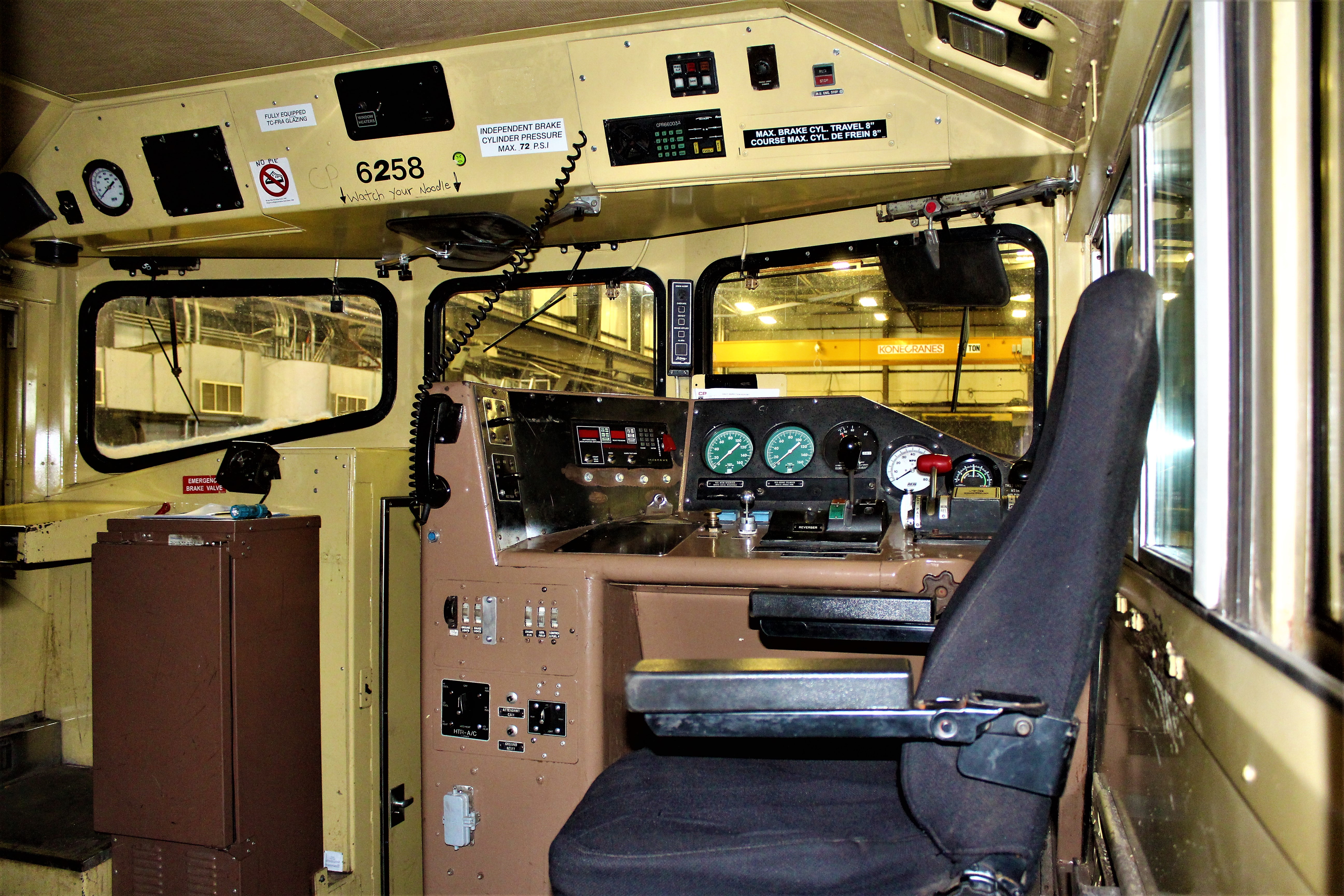 Railpictures.ca - Paul Santos Photo: Desktop style control stand of a wide cab SD60M in for it’s ...