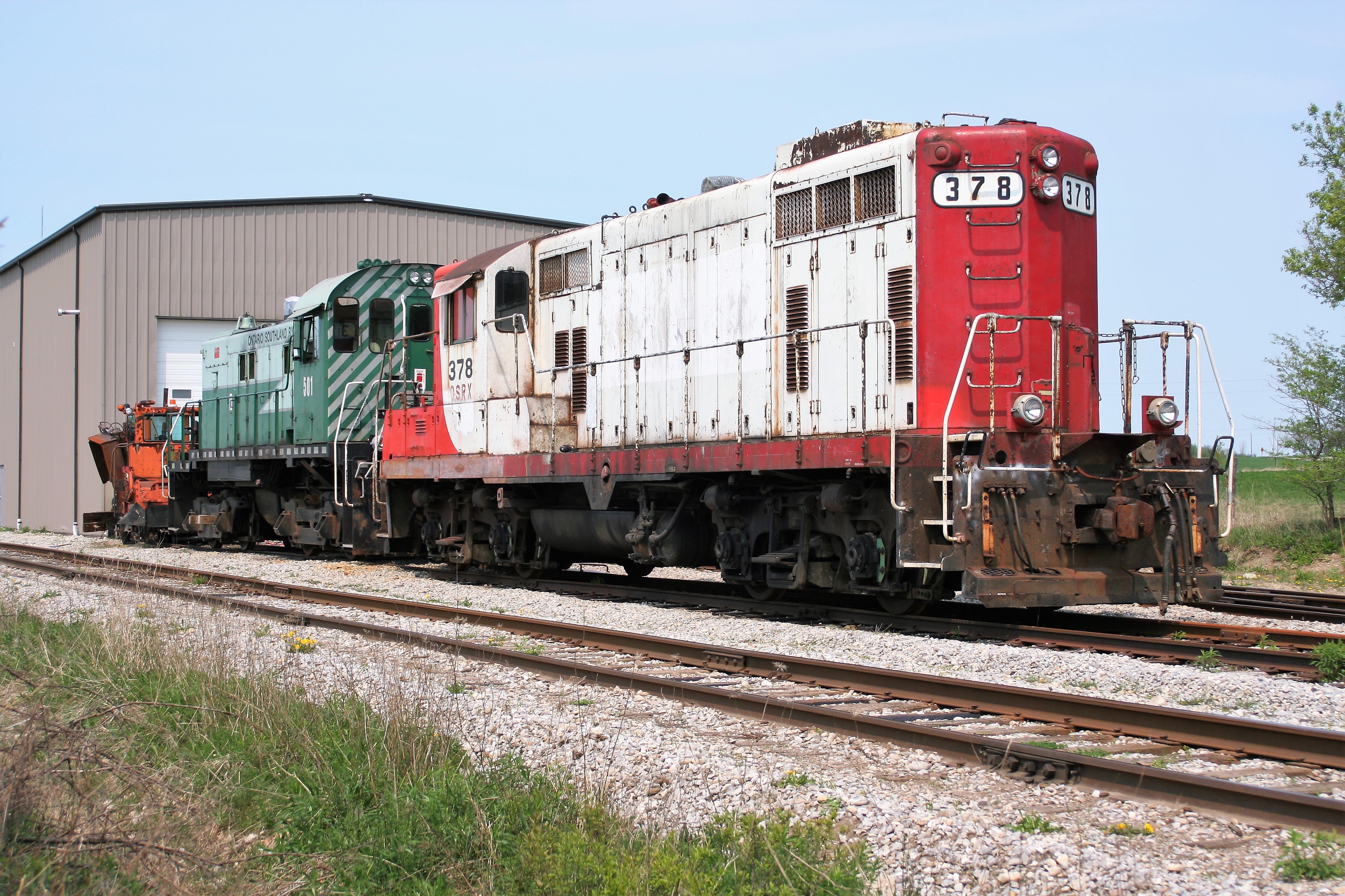 Railpictures.ca - Jason Noe Photo: Prior to being repainted OSR GP7 378 is seen with S13 501 ...