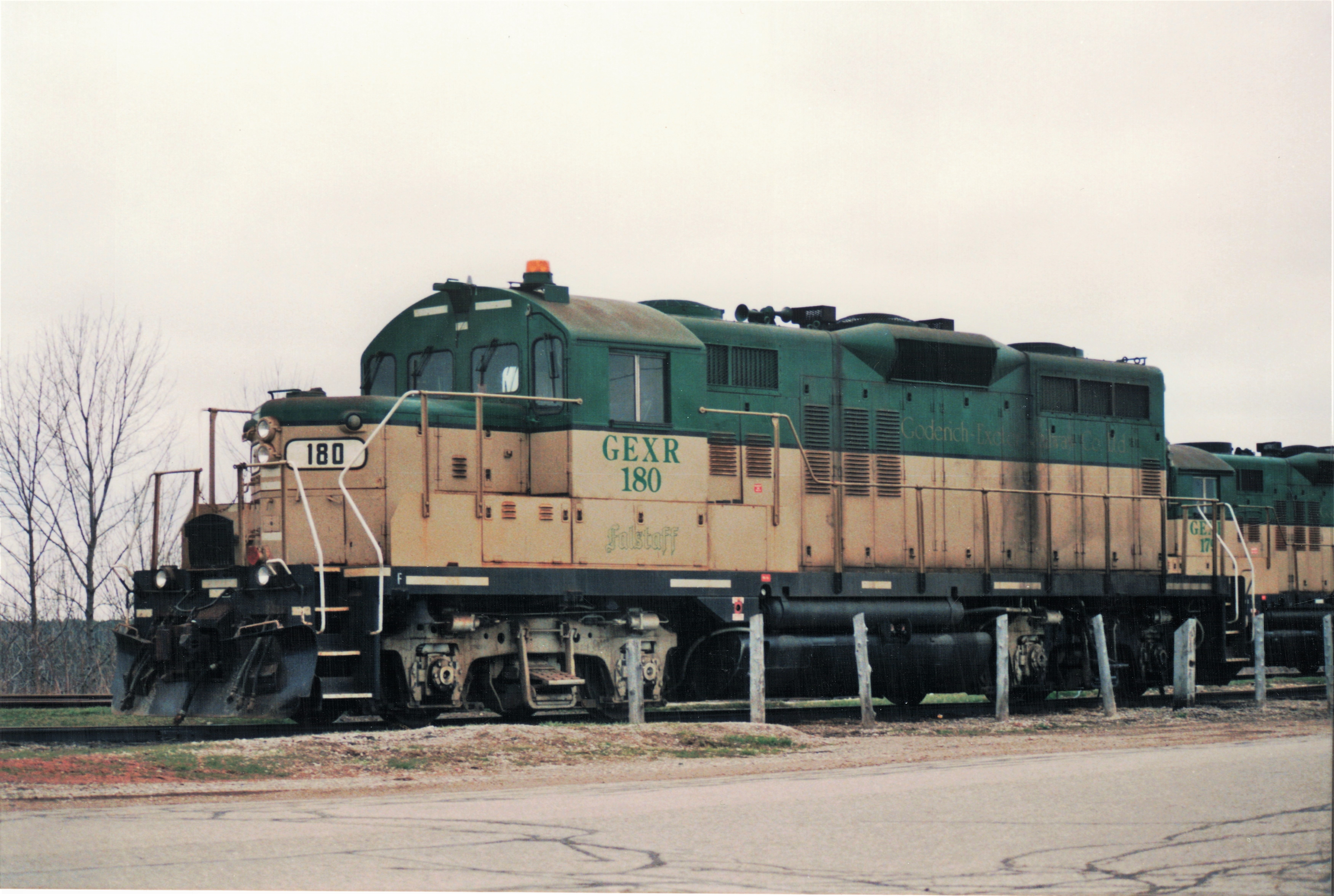 Railpictures.ca - Paul Santos Photo: On a dreary April day Goderich & Exeter GP9 #180 “Falstaff ...