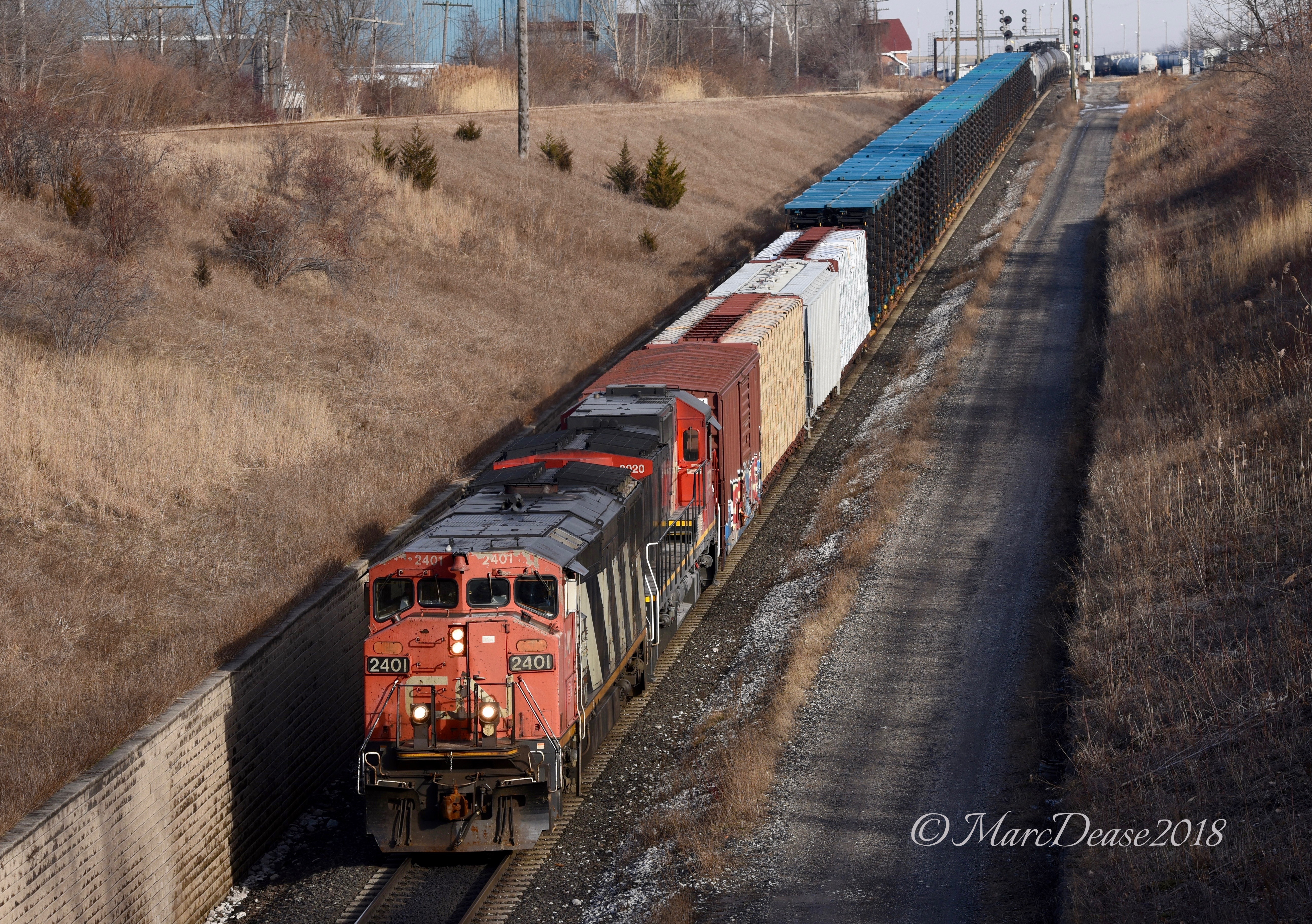 Railpictures.ca - Marc Dease Photo: CN 2401 with CN 2020 lead train 501 out of Sarnia through ...
