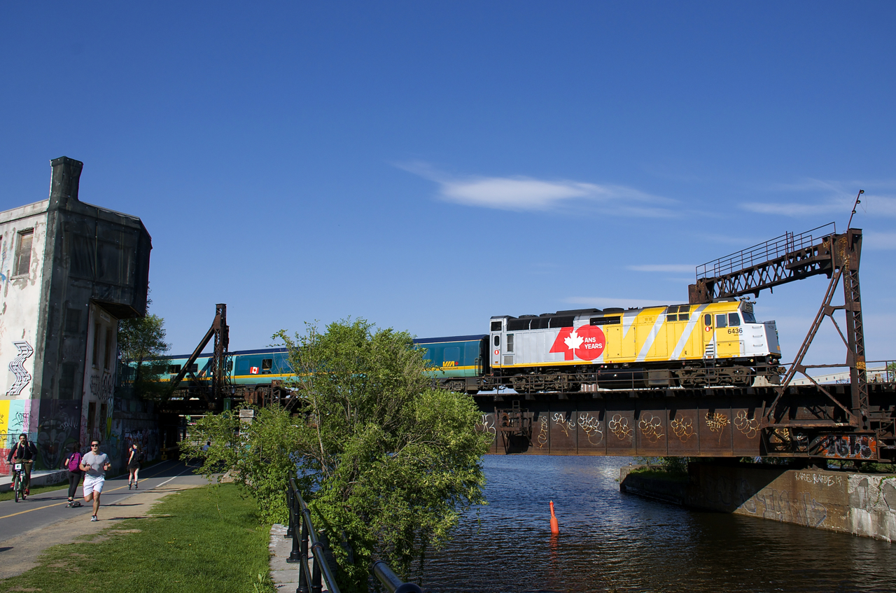 Railpictures.ca - Michael Berry Photo: Wrapped VIA 6436 leads VIA 37 over the Lachine Canal ...
