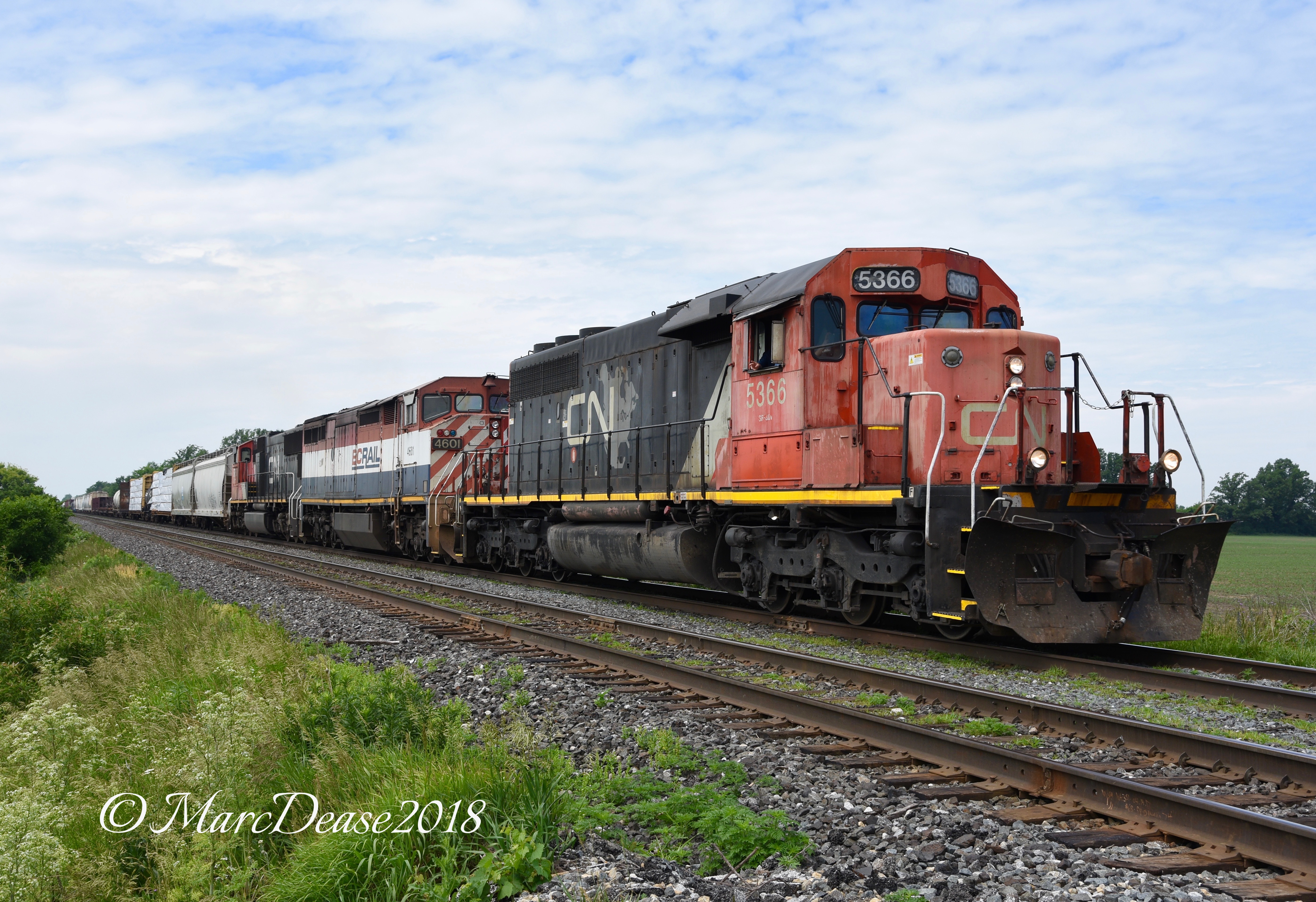 Railpictures.ca - Marc Dease Photo: A 45 year old CN 5366 leads 398 east out of Sarnia, ON ...