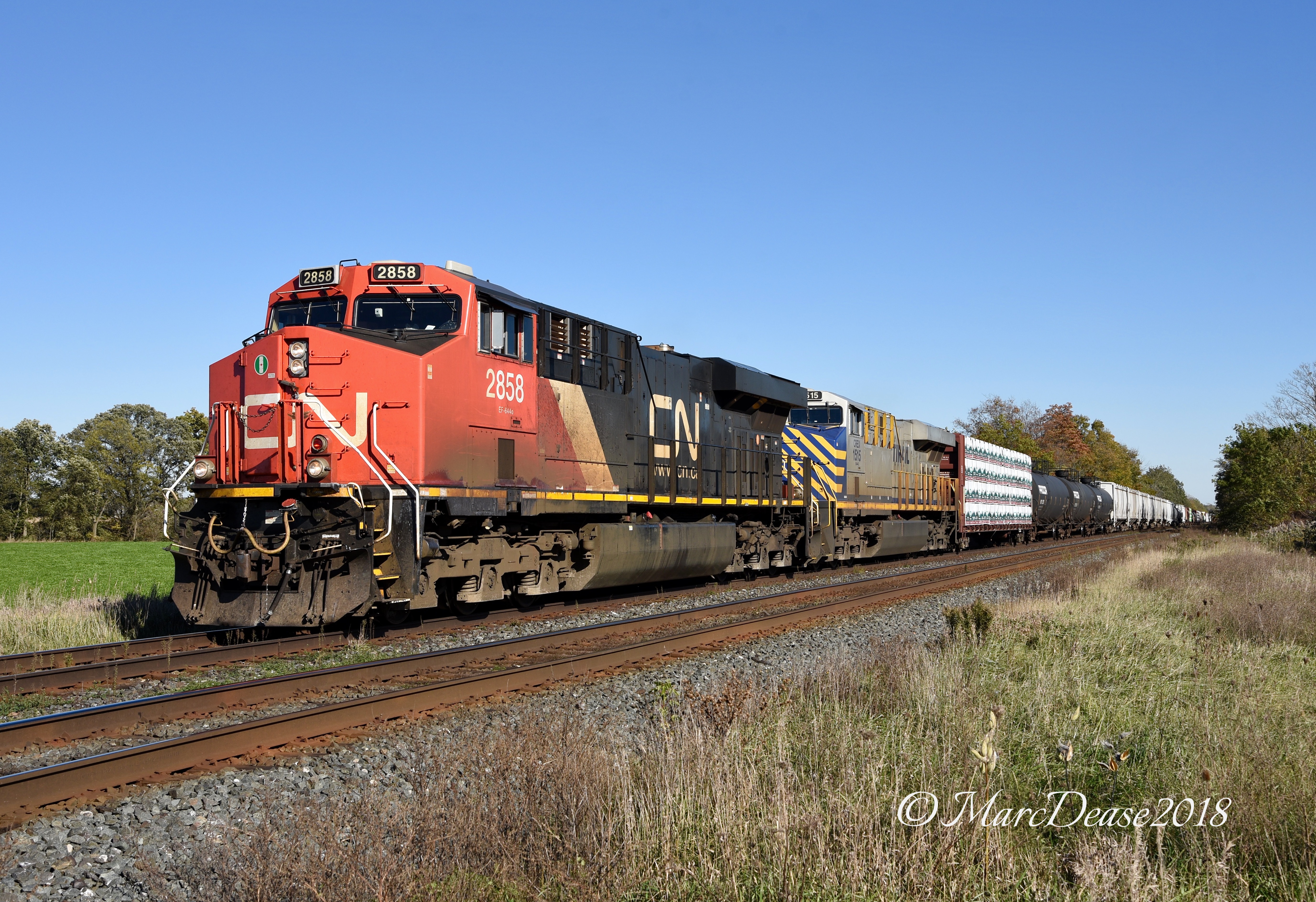 Railpictures.ca - Marc Dease Photo: CN 2858 with CREX 1515 cross Stewardson Sideroad west bound ...