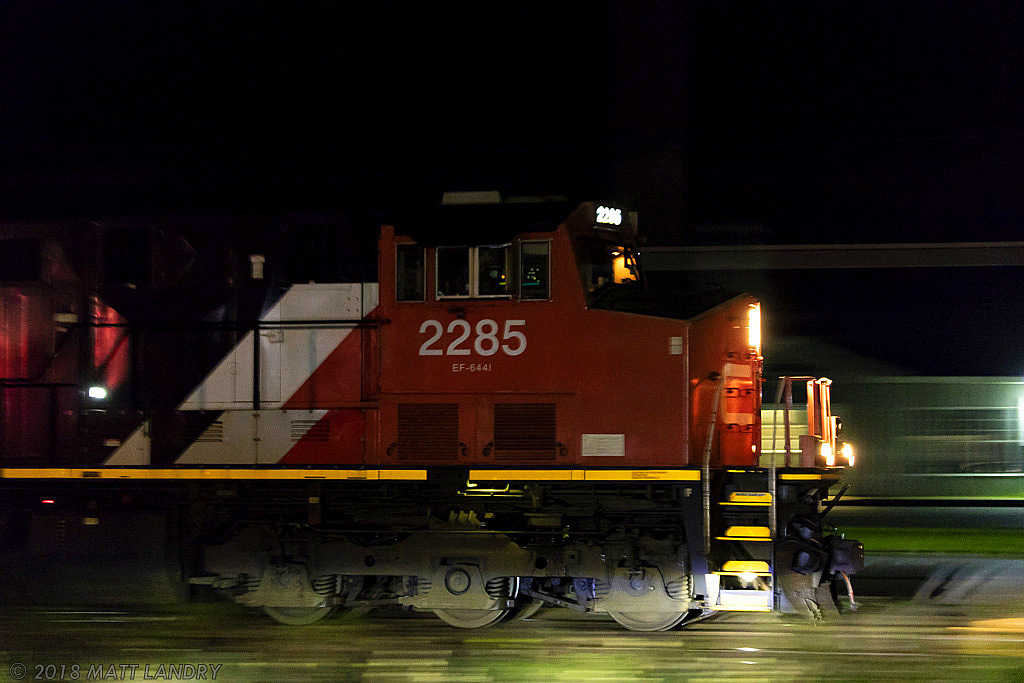 Railpictures.ca - Matt Landry Photo: A bit of night time panning, CN 2285 leads train Q120 at ...