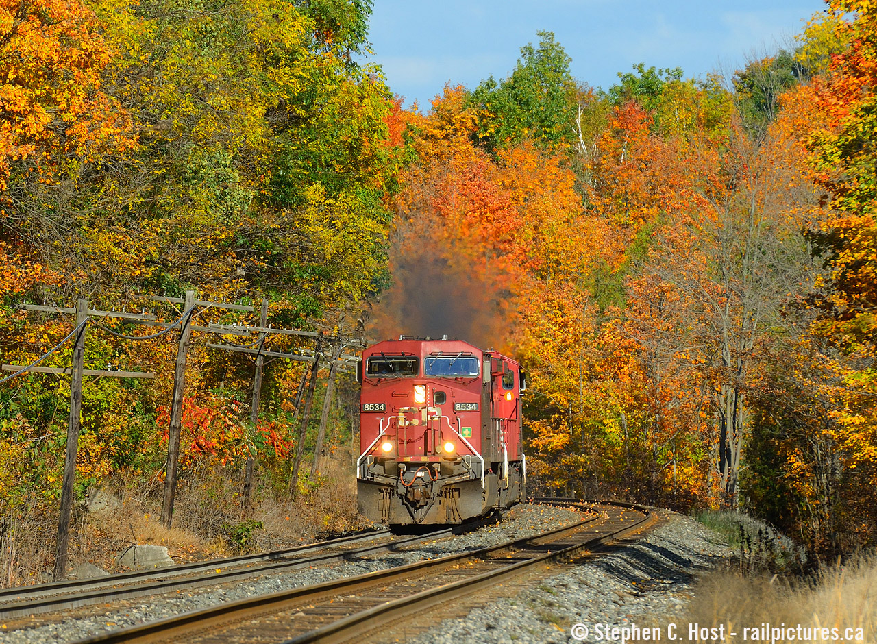 Railpictures.ca - Stephen C. Host Photo: Leaves rustle along the tracks while CP 8534 works hard ...