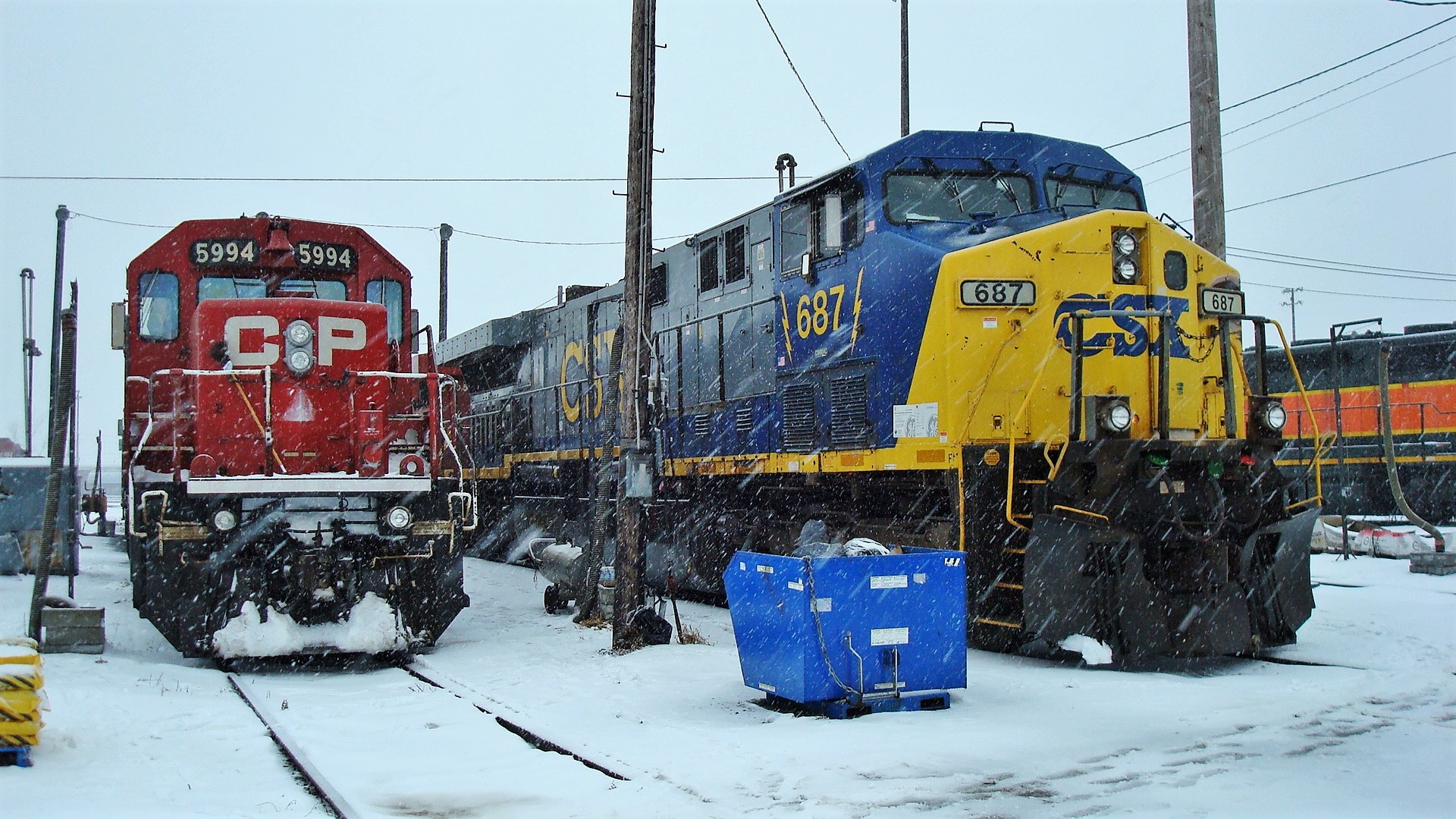 Railpictures.ca - Paul Santos Photo: A snowy day on the old fuel stand has a CP SD40-2 with big ...