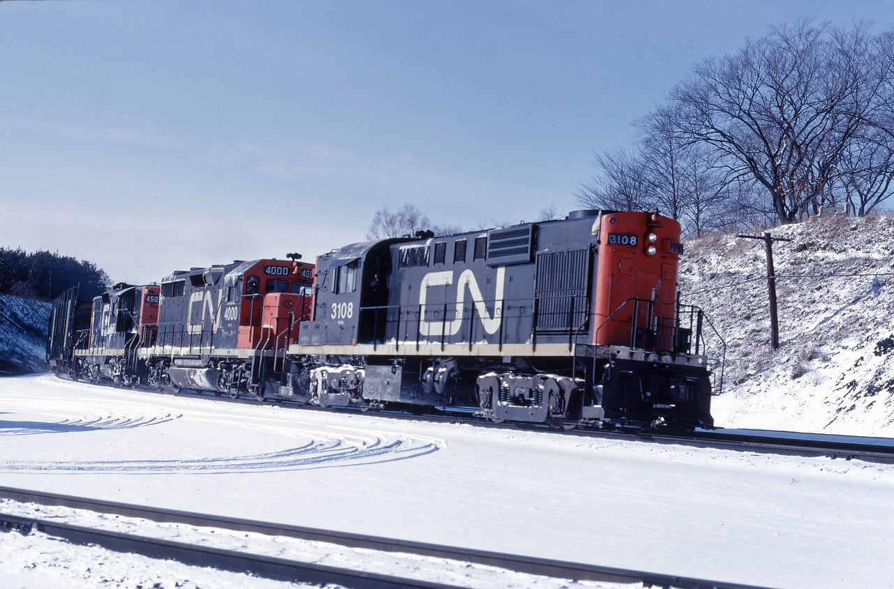 Railpictures.ca - Doug Page Photo: Passenger-geared CN RS18 3108, leads GP35 4000 (one of only ...