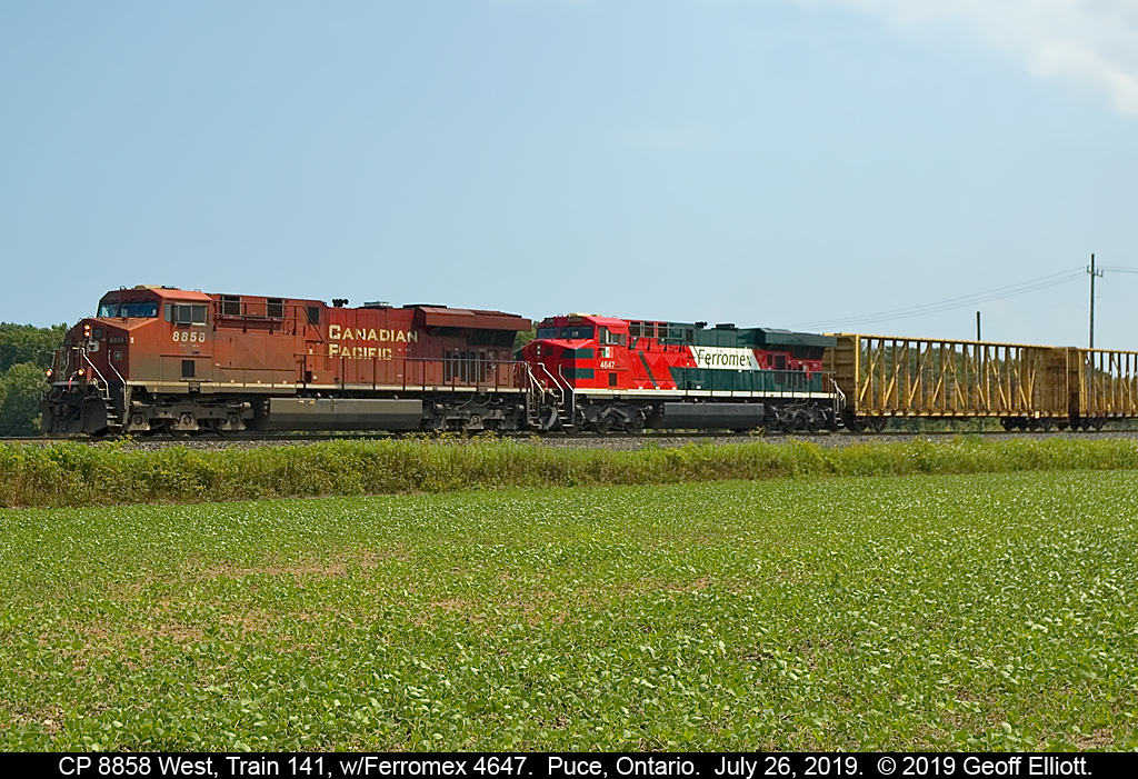 Railpictures.ca - Geoff Elliott Photo: CP 8858 leads Train #141 with foreign visitor Ferromex ...