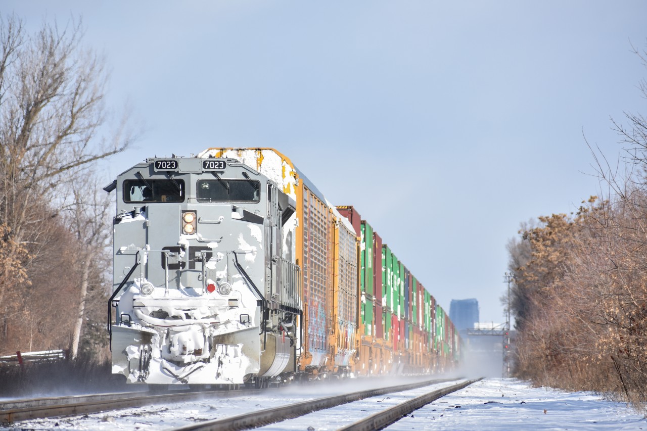 Railpictures.ca - Liam MacDougall Photo: CP 7023, the Air Force painted SD70ACu brings up the ...