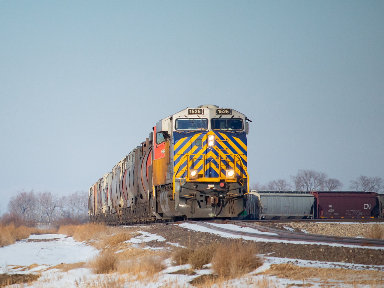 Railpictures.ca - James Knott Photo: CREX 1525 is on point of a CN grain train being loaded at ...