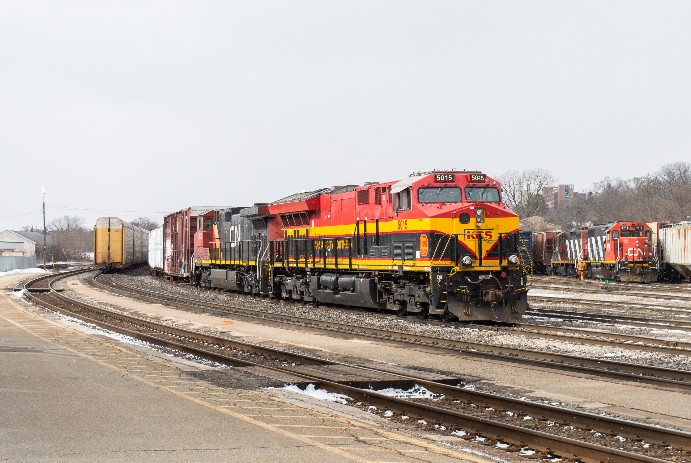 Railpictures.ca - Joseph Bishop Photo: CN 274 sits in the Brantford Yard with KCS 5015 leading ...