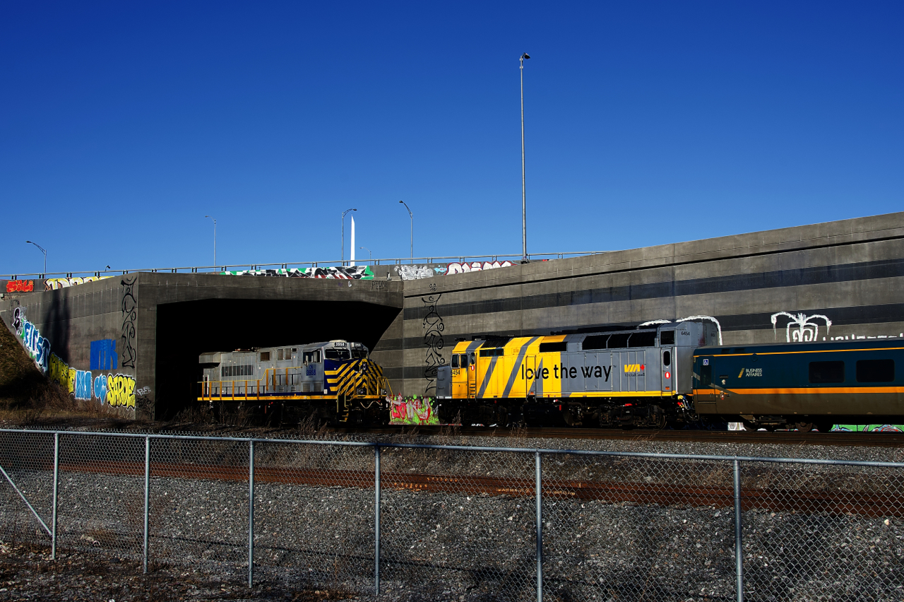 Railpictures.ca - Michael Berry Photo: VIA 63 with clean wrap VIA 6445 for power is passing a ...