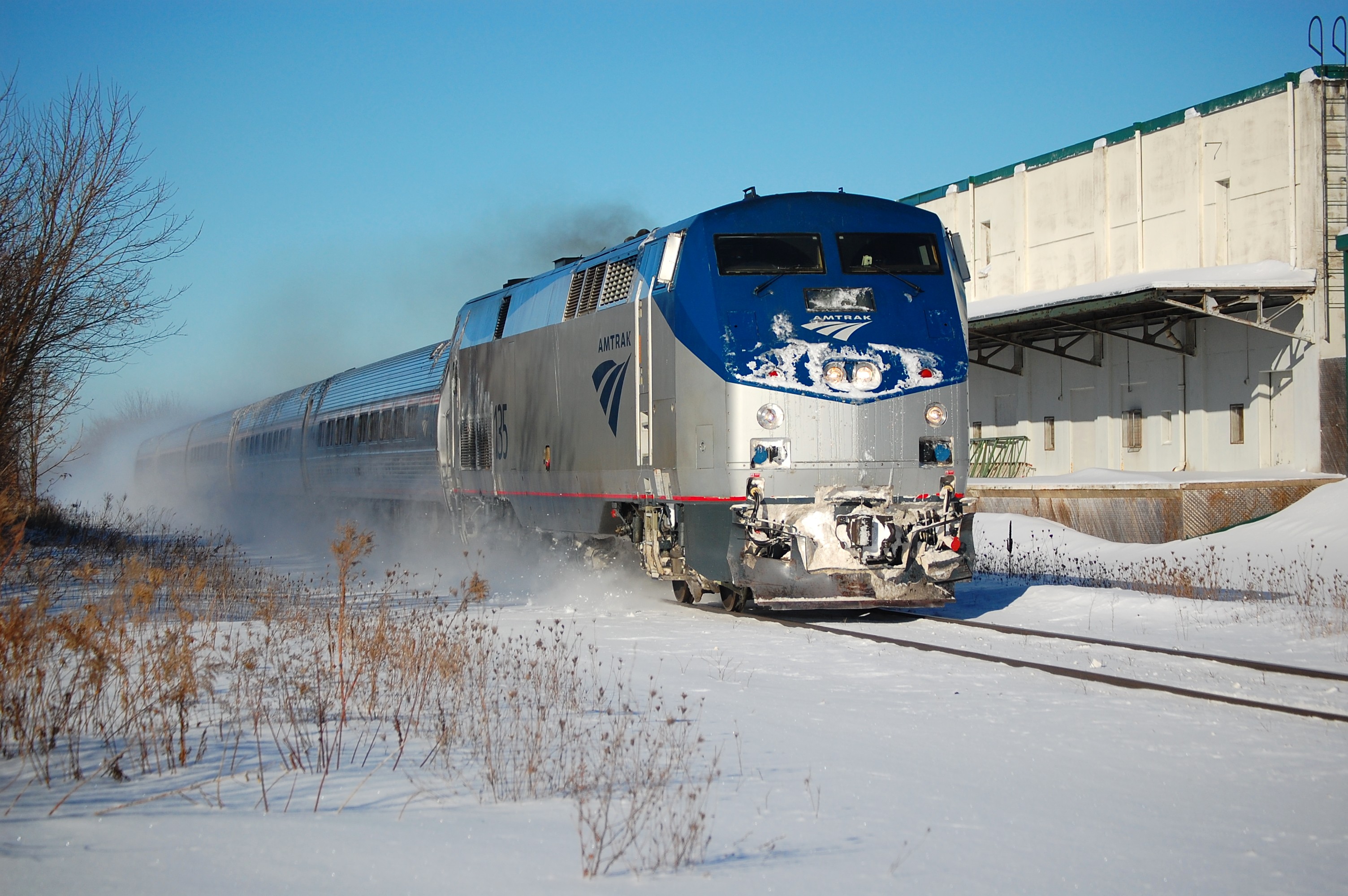 Railpictures.ca - Dean Brown Photo: VIA 97 with AMTK P42DC 135 highballs through fresh snow at ...