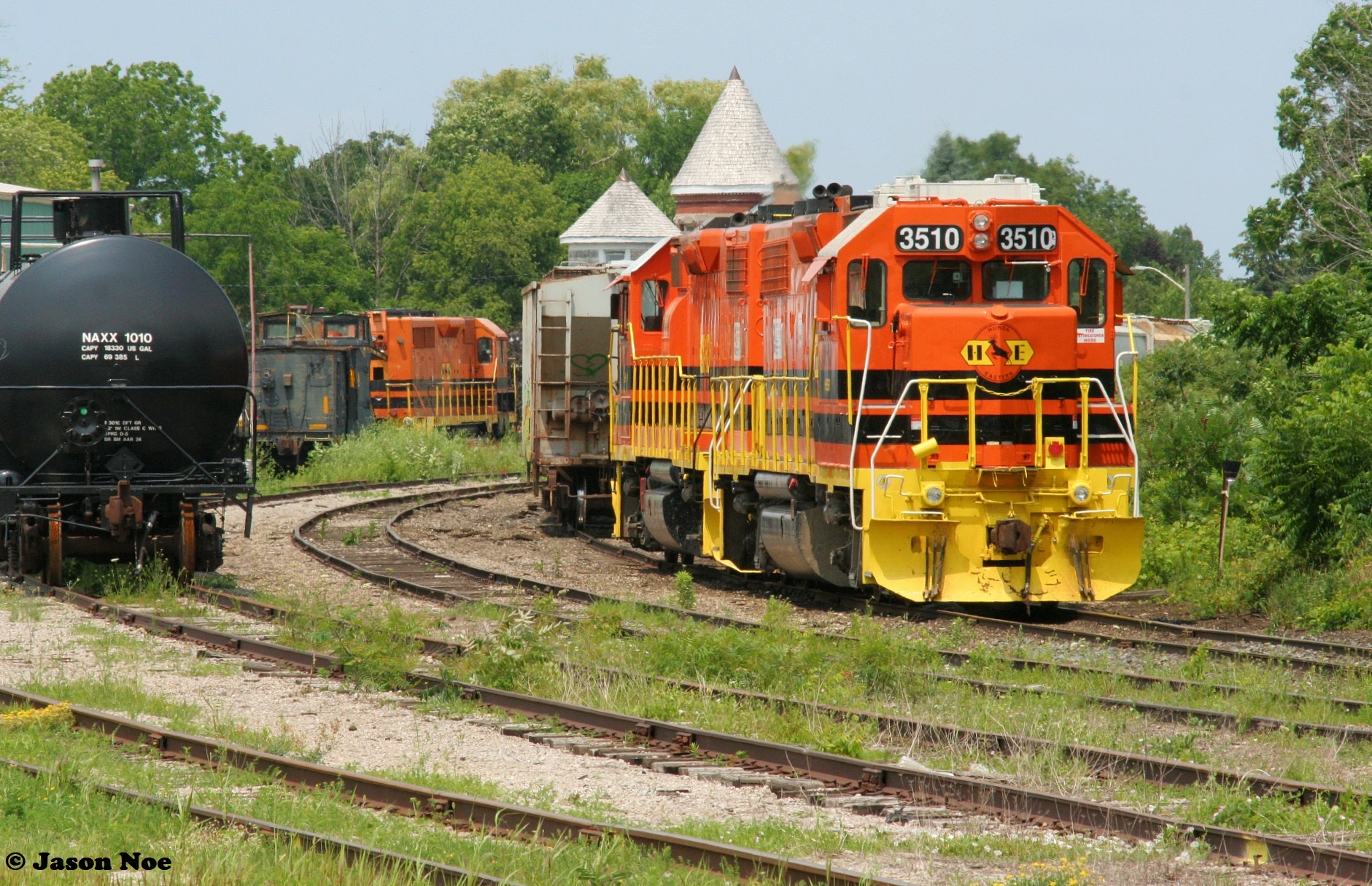 Railpictures.ca - Jason Noe Photo: With the distinctive roof of the former CN Goderich station ...