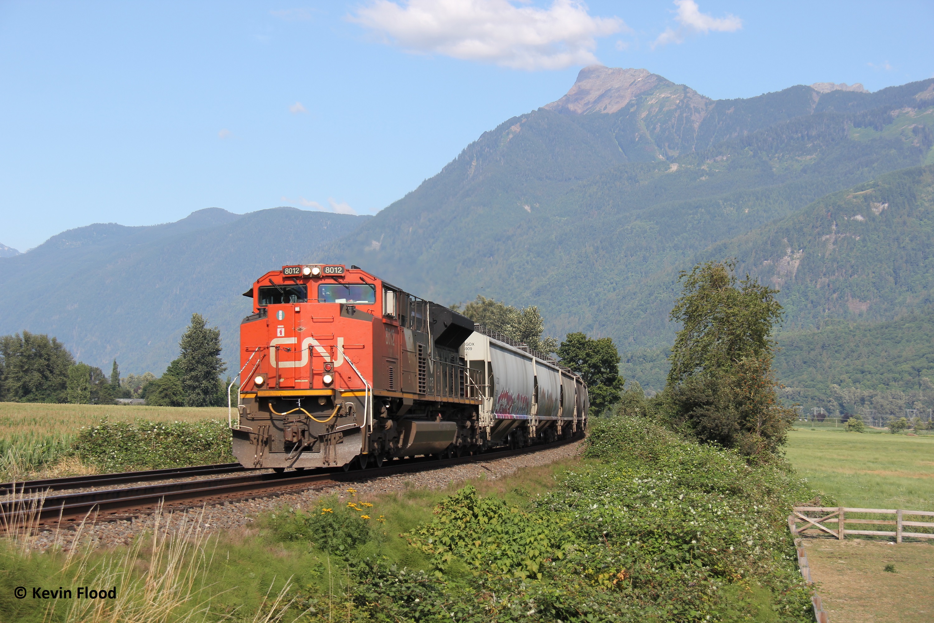 Railpictures.ca - Kevin Flood Photo: A westbound grain train is pictured hustling towards CN ...