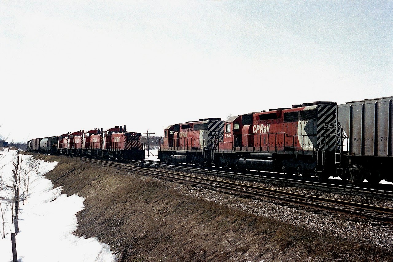 Railpictures.ca - A.W.Mooney Photo: Freight meet on an early spring morning. The snow is ...