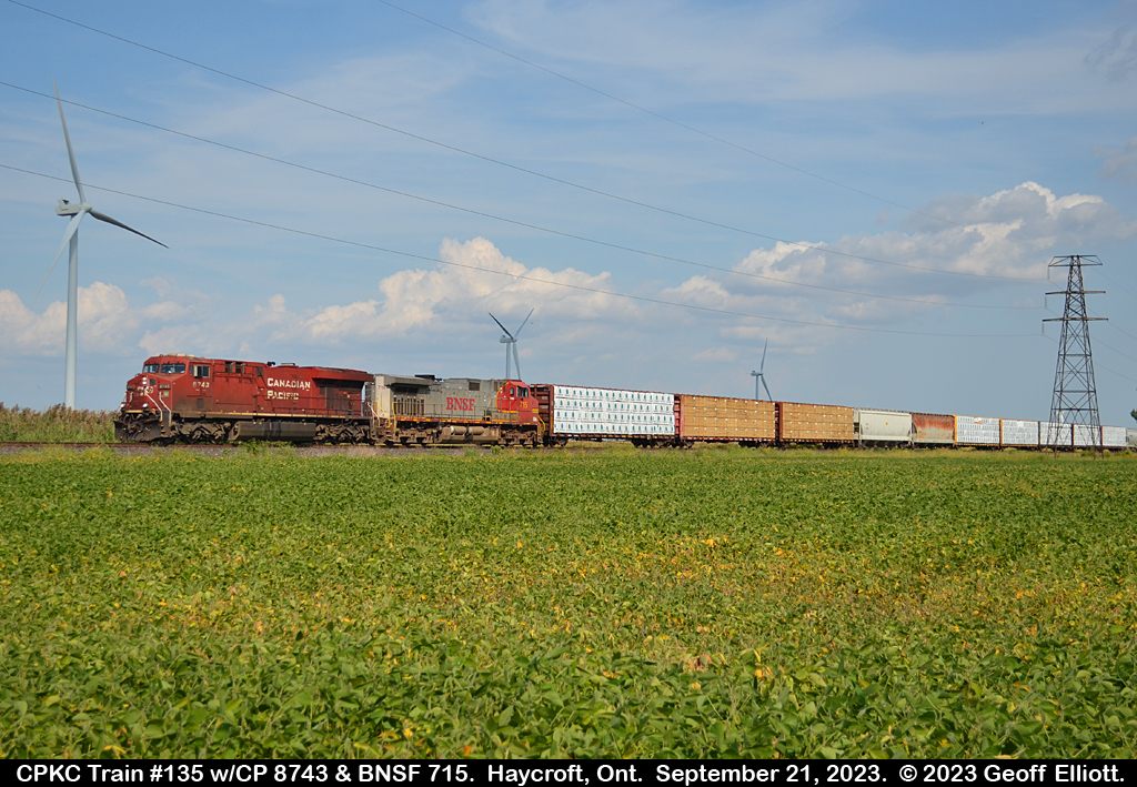 Railpictures.ca - Geoff Elliott Photo: CPKC Train #135 heads westbound across the flatlands of ...