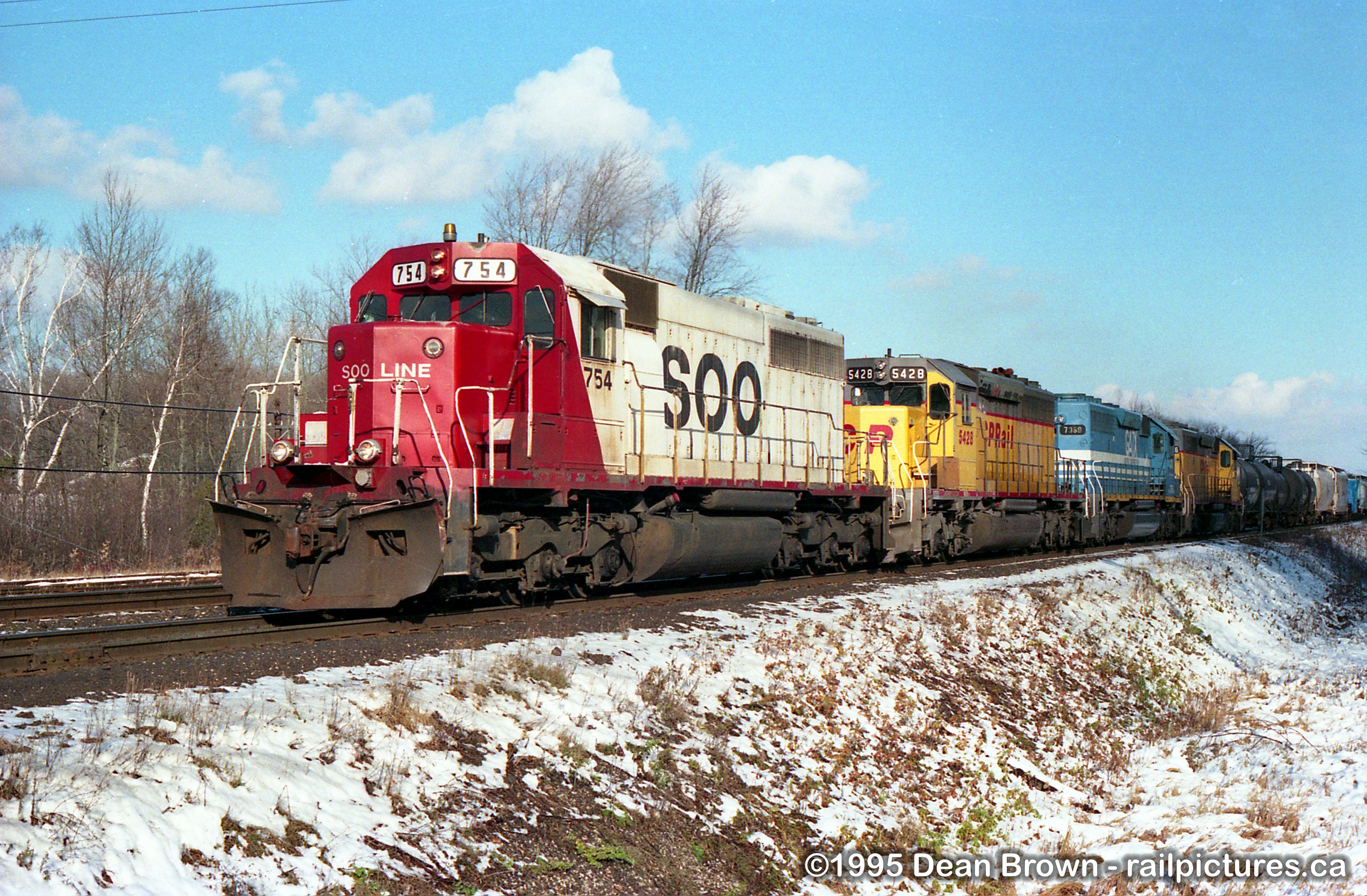 Railpictures.ca - Dean Brown Photo: CP Westbound with S00 754 leads a nice colorful lashup at ...