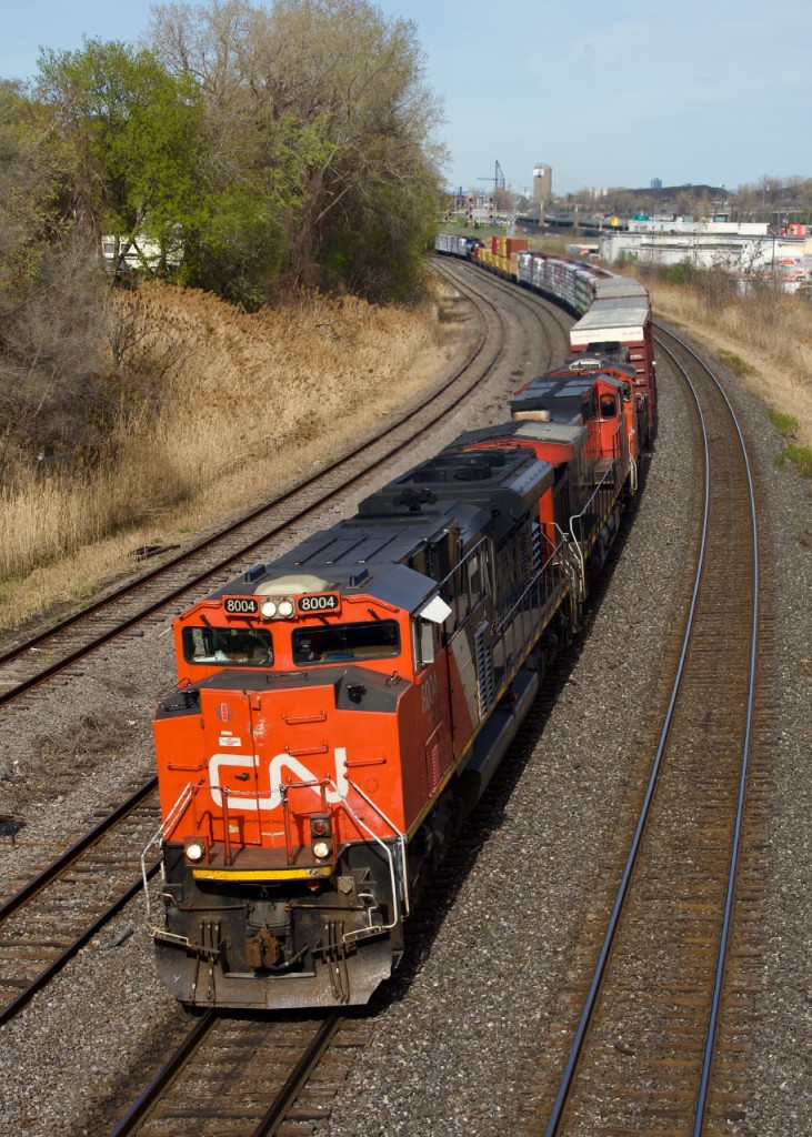 Railpictures.ca - Michael Berry Photo: A high headlight SD70M-2 (CN 8004) leads a 308-axle long ...
