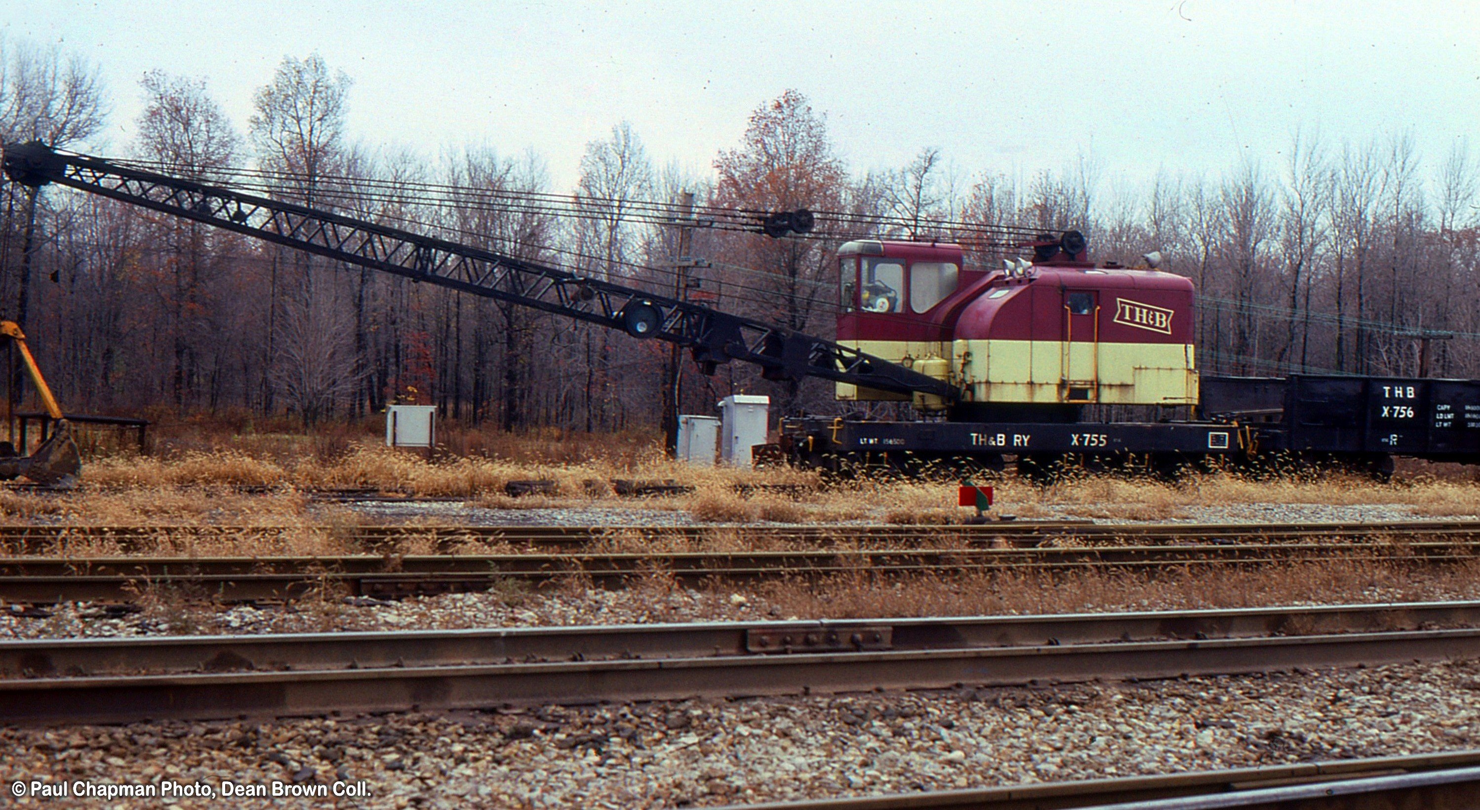 Railpictures.ca - Paul Chapman Photo, Dean Brown Coll. Photo: TH&B X755 crane at Montrose Yard ...
