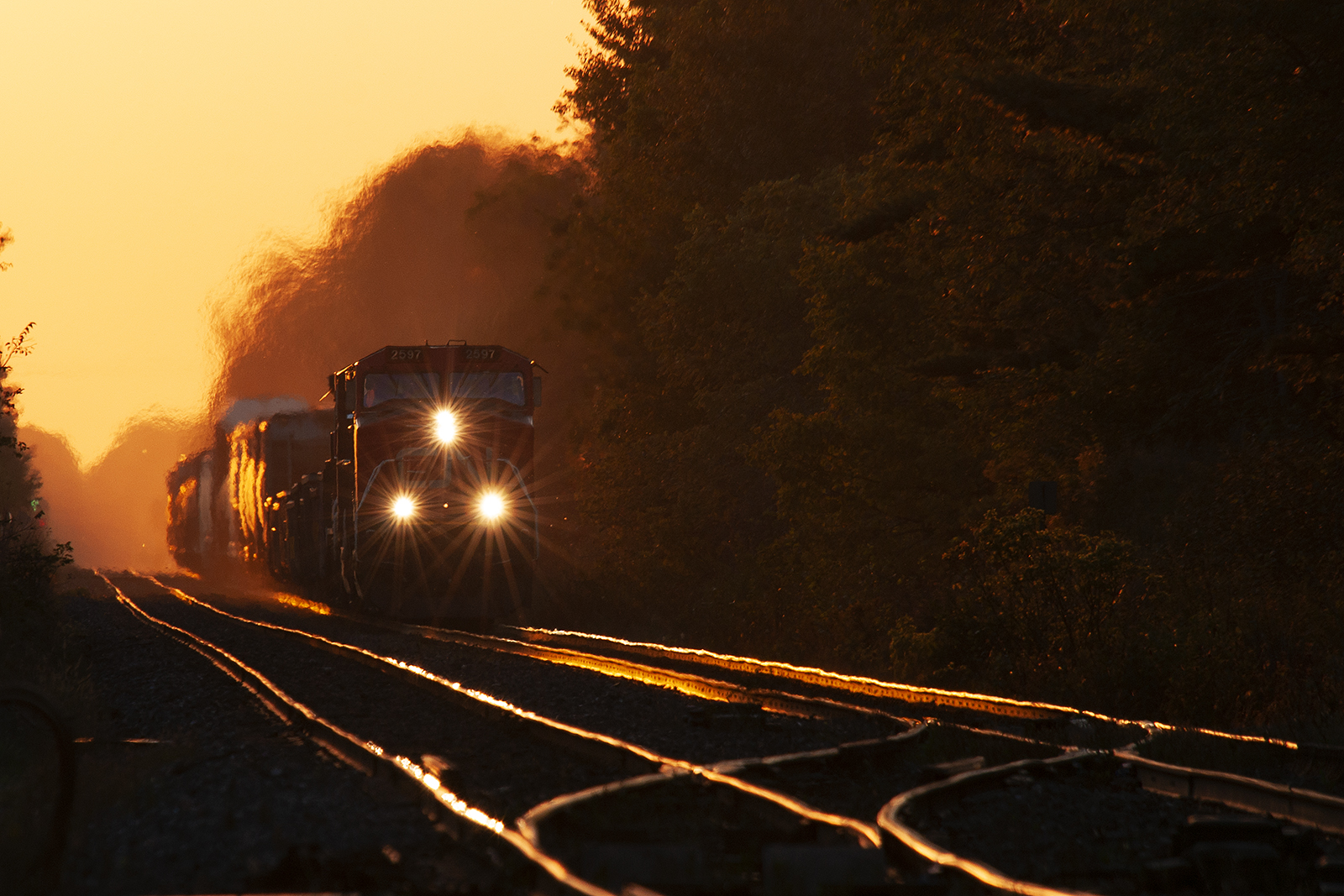 Railpictures.ca - David Brook Photo: Out of the sunset, and into the ...