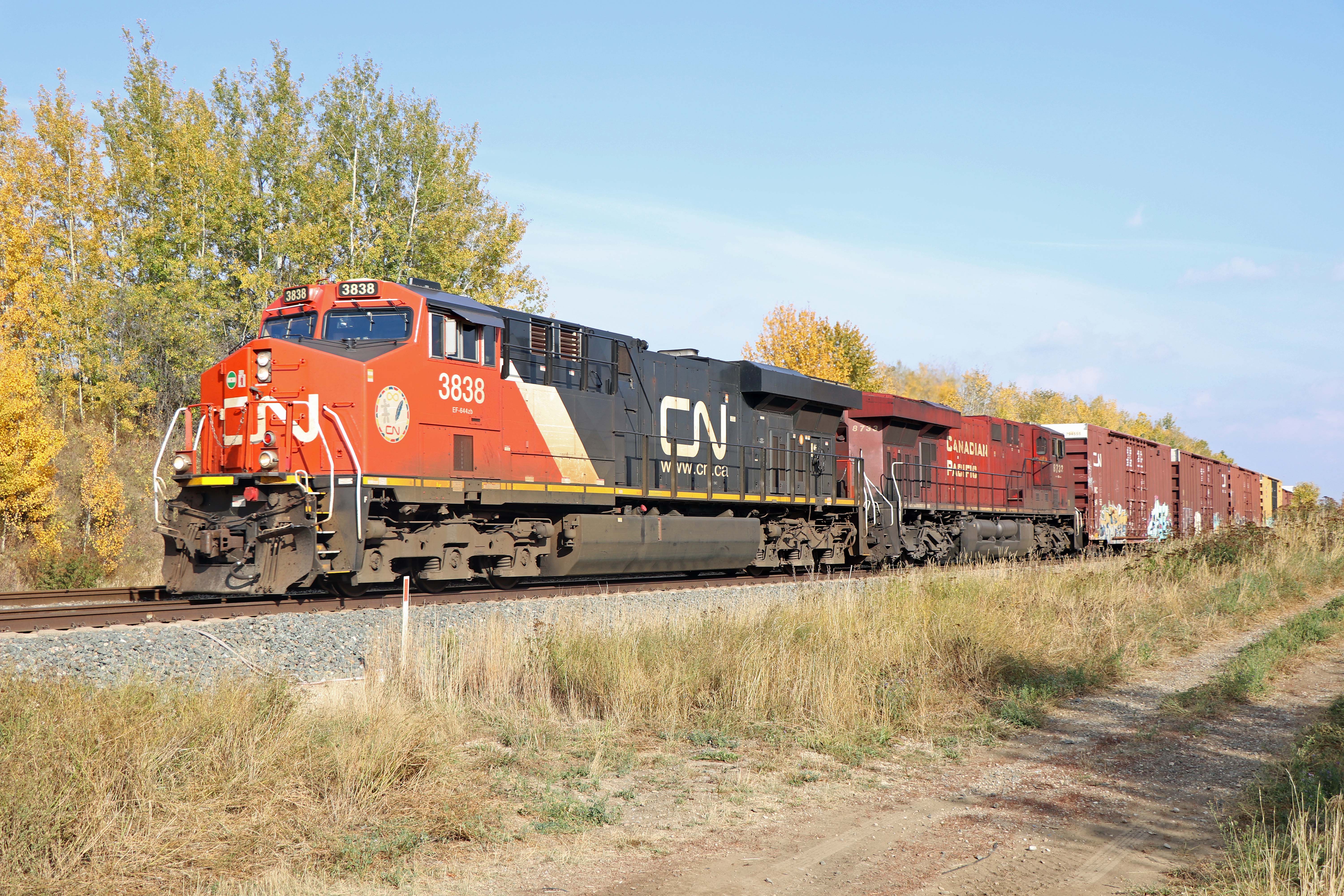 Railpictures.ca - John Eull Photo: CN 3838 and CP 8732 lead M31151 ...